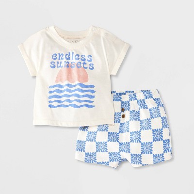 Grayson Mini Baby Short Sleeve Set - Blue Check 3-6m : Target