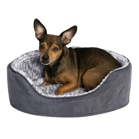 Furhaven Two-tone Faux Fur & Suede Oval Pet Bed For Dogs & Cats - Small ...