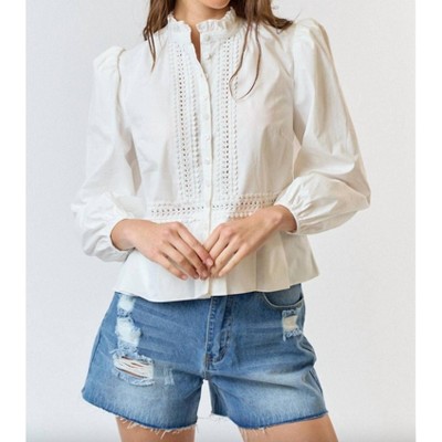 Women's Ruffle Neck Button Down Blouse - lalavon : Target