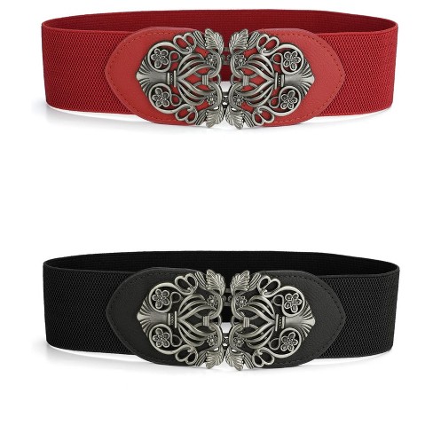 Inspire Chic Women Elastic Wide Waist Belts Metal Buckle Stretchy Belts ...