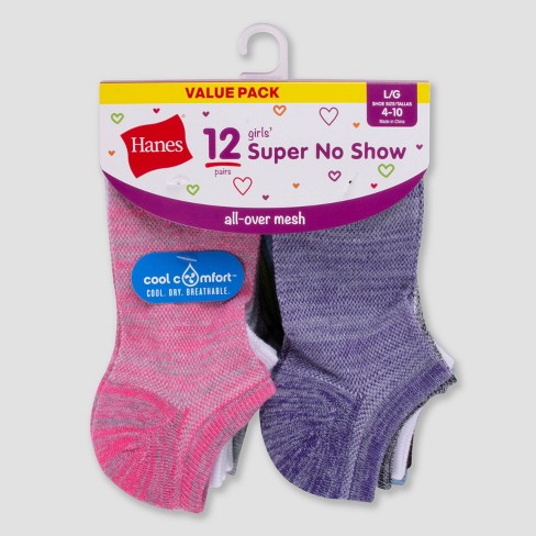 Hanes Girls' 12pk Super No Show Athletic Socks - Colors May Vary : Target