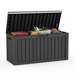 MooxvMoo 80 Gallon Deck Box with Lockable Lid, Weatherproof Wood-Grain ...