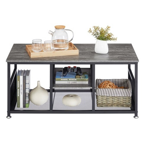 Vecelo 39.4 Inch Rectangle Coffee Table With Storage Shelf, Industrial ...