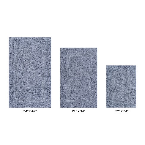 Set Of 3 Lux Collection Silver Cotton Tufted Reversible Bath Rug Set ...