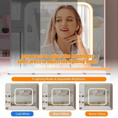 Vanity Desk With Mirror And Led Lights, Makeup Vanity Desk With Sliding ...