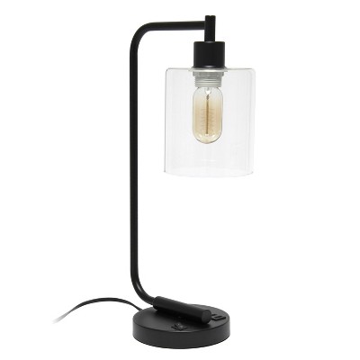 Modern Iron Desk Lamp With Usb Port And Glass Shade Black - Lalia Home ...