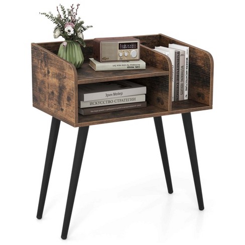 Costway Mid Century Modern End Table With Open Shelves Metal Support ...