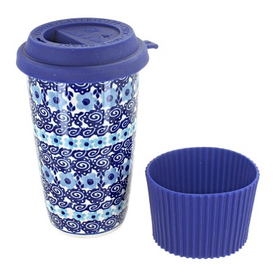 Blue Rose Polish Pottery Red Daisy Travel Coffee Mug : Target