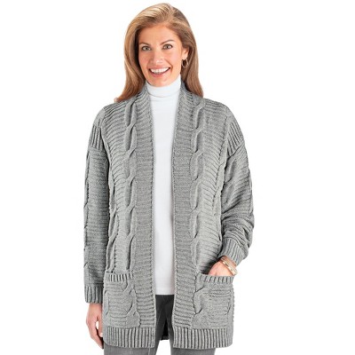 Collections Etc Cozy Cable Knit Patch Pockets Long Sleeve Cardigan ...
