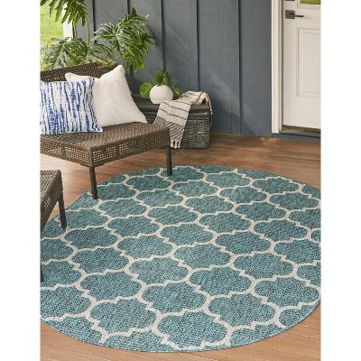 Unique Loom 8' 0 X 10' 0 Oval Indoor/outdoor Trellis Teal Area Rug : Target