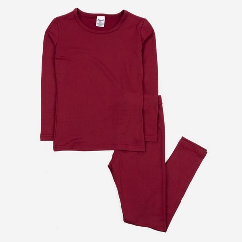 Leveret Kids Two Piece Thermal Pajamas Solid Maroon 12 Year : Target