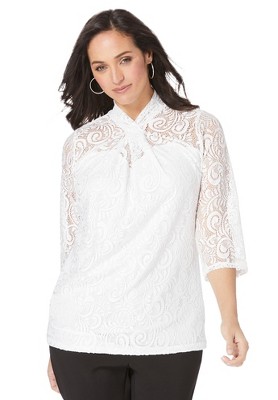 Jessica London Women's Plus Size Lace Twist Top - 1x, White : Target