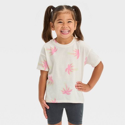 Grayson Mini Toddler Girls' Boxy Tee- Aop White Palm 12m : Target
