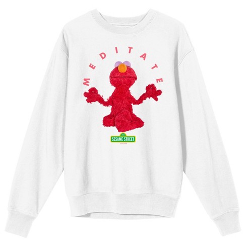 Sesame Street Meditating Elmo Crew Neck Long Sleeve White Adult ...