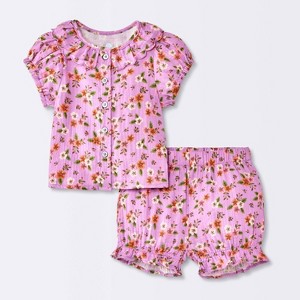 Baby Girls' Floral Scallop Collar Short Sleeve and Shorts Set - Cloud ...