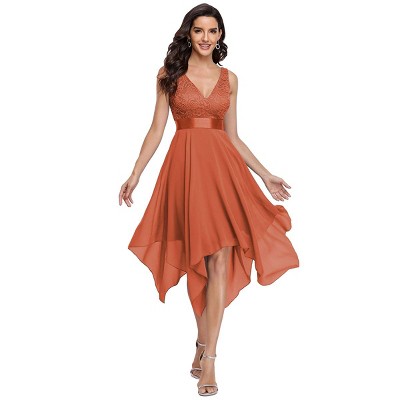 Ever-pretty Women's Vintage V Neck Irregular Hem Lace Chiffon Cocktail ...