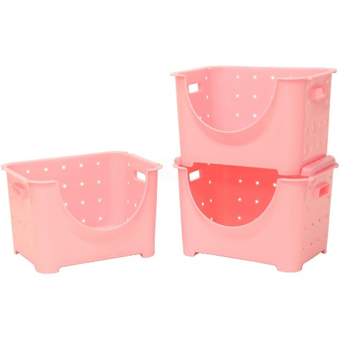 Basicwise Stackable Plastic Storage Container, Set Of 3 Pink : Target