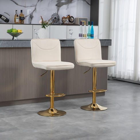 Modern Velvet Swivel Bar Stools With Backrest Footrest Set Of 2 ...