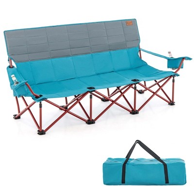 Costway 3 Person Folding Camping Chair Heavy-duty Camp Couch With 2 Cup ...