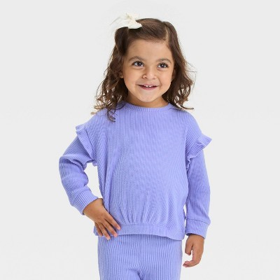 Toddler Girls' Long Sleeve Cozy Rib T-shirt - Cat & Jack™ Periwinkle ...