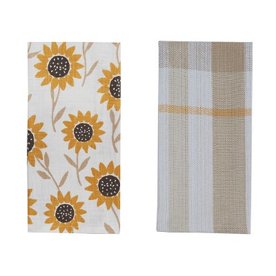 Split P Sunflower Print Dishtowel And Sunflower Plaid Dishtowel Bundle Of 2 : Target