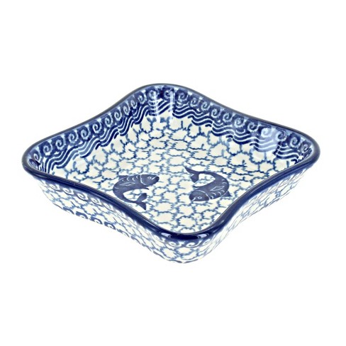 Blue Rose Polish Pottery Mosaic Beach Small Square Dish : Target
