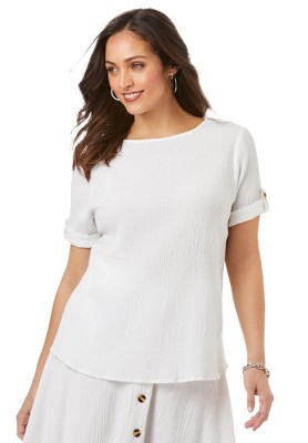 Jessica London Women's Plus Size Gauze Crewneck Top - 24 W, White : Target