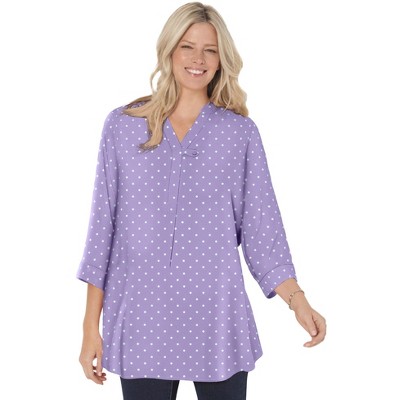 Woman Within Women's Plus Size Three-quarter Sleeve Tab-front Tunic ...