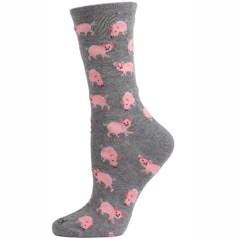 Memoi Pretty Pigs Rayon Blend Crew Socks Med Gray Heather 9-11 : Target