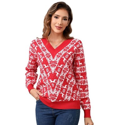 Yesfashion Women's Ugly Christmas Sweaters Knit Pullover Holiday ...