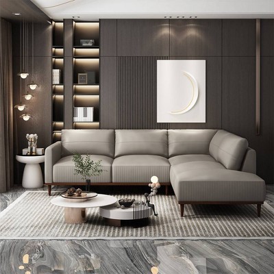 Tampa 103" Sectional Sofas Pearl Gray Leather - Acme Furniture : Target