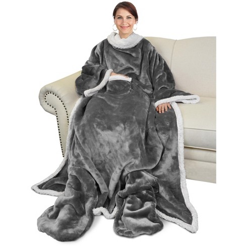 Catalonia Adult Fleece Wearable Blanket With Sleeves & Foot Pockets ...