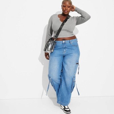 Women's Long Sleeve V-neck Seamless Notched Top - Wild Fable™ Gray 3x ...