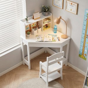 Garvee Kids Desk and Chair Set, Wooden Corner Study Table with ...
