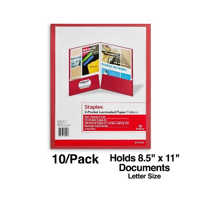 Staples 2-pocket Laminated Folders Red 10/pack (13374-cc) 905481 : Target