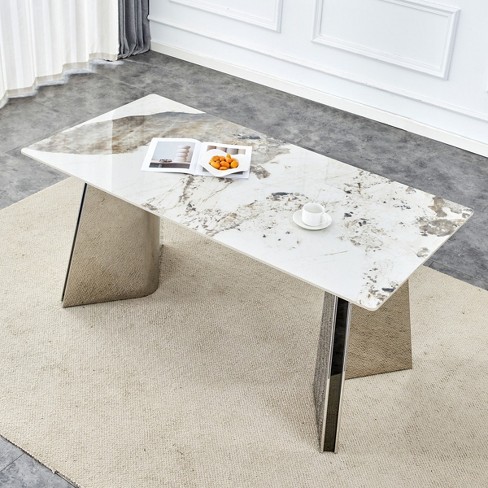 Marble Patterned Dining Table,dining Table With Slabs Tabletop And ...