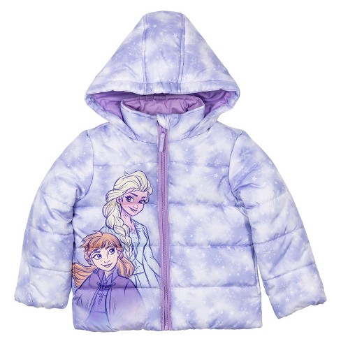 Disney Frozen Princess Anna Elsa Toddler Girls Zip Up Puffer Jacket ...