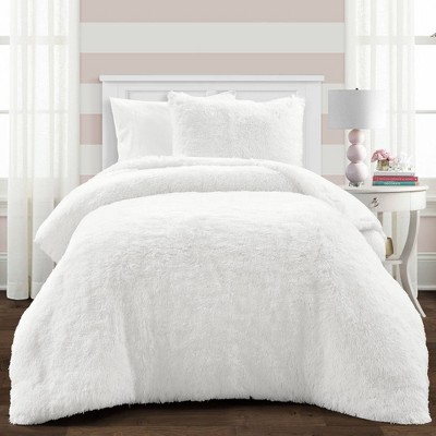 3pc King Emma Faux Fur Comforter Set White - Lush Décor : Target