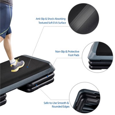 Yaheetech Adjustable Aerobic Stepper W/ Risers, 3 Adjustable Heights ...