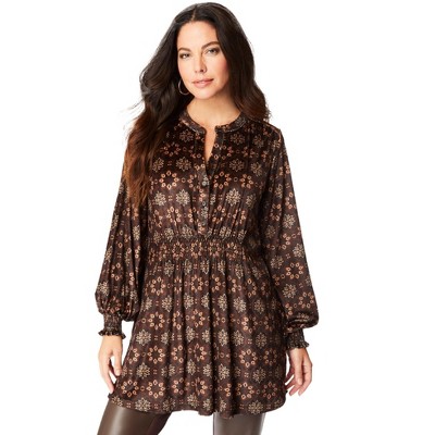 Roaman's Women's Plus Size Printed Velour Tunic - 18/20, Black Bold ...
