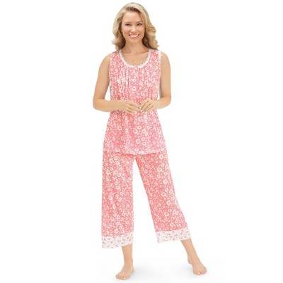Collections Etc Comfy Floral Twin Print 2-piece Pajama Set Medium Pink ...