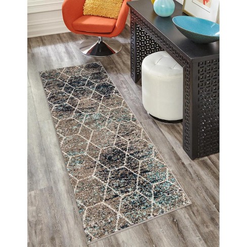 Unique Loom 2' 0 X 10' 0 Trellis Frieze Geometric Blue Multi Area Rug ...