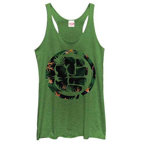 Women's Marvel Hulk Floral Print Racerback Tank Top - Envy Green ...