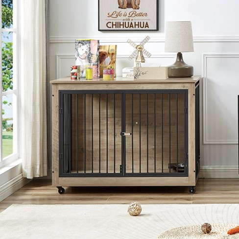 Dog Kennel End Table With 3 Metal Fence Door Particle Board Dog Cages ...