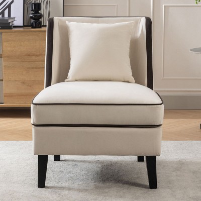 Modern Cream Upholstered Accent Chair Velvet Slipper Armless Chair With ...