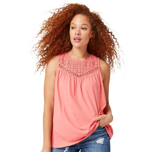 Ellos Women's Plus Size Crochet Lace Tank - 30/32, Sweet Coral : Target