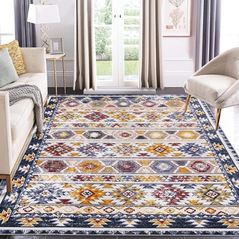 Washable Rug Boho Distressed Rug Stain Resistant Moroccan Accentt ...