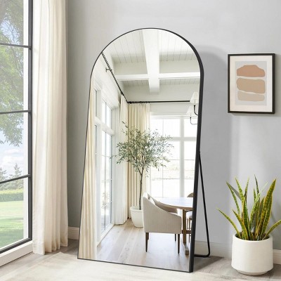 71"x32"black Arch Full Length Mirror With Stand,wood Frame Mirror,large ...