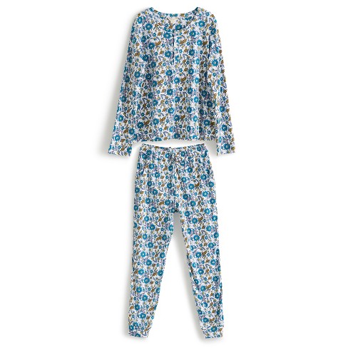 Vera Bradley Women's Outlet Cotton Henley Pajama Set Wild Prairie Blue ...
