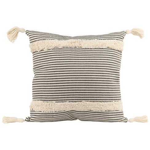 Northlight 17" Beige And Black Striped Square Throw Pillow With Tassels ...